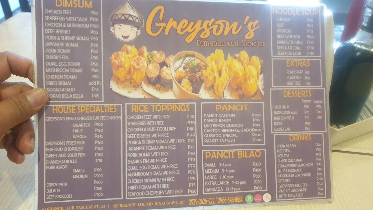 Menu at Greyson's Dimsum and Noodles - SAN JUAN BRANCH restaurant, San Juan