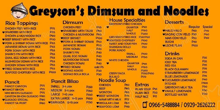 Menu at Greyson's Dimsum and Noodles - SAN JUAN BRANCH restaurant, San Juan