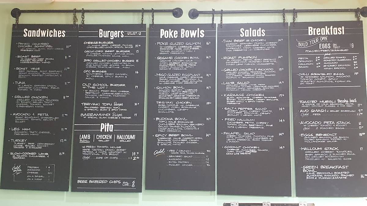 Menu at Grounded 2050 Cafe, Camperdown