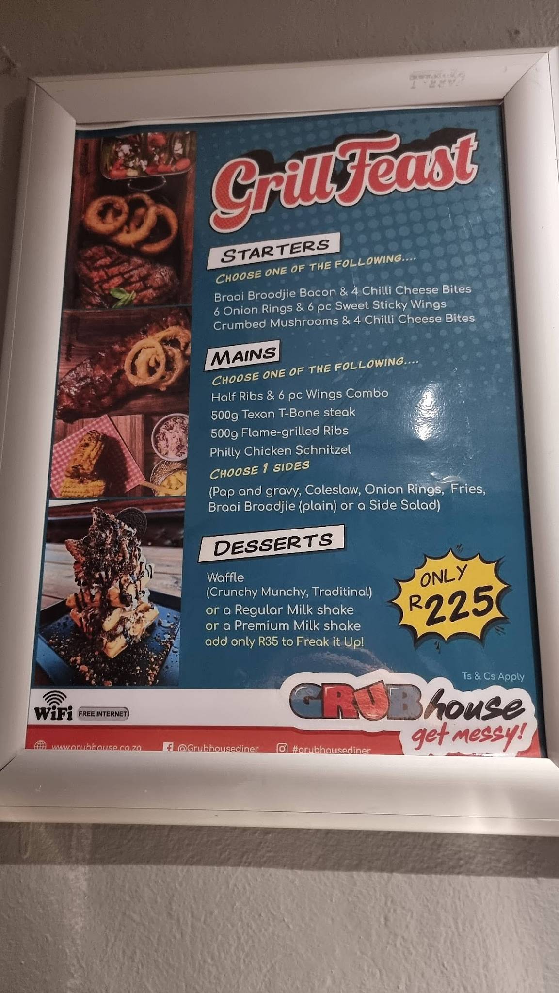 Menu at Grubhouse Parkview restaurant, Pretoria