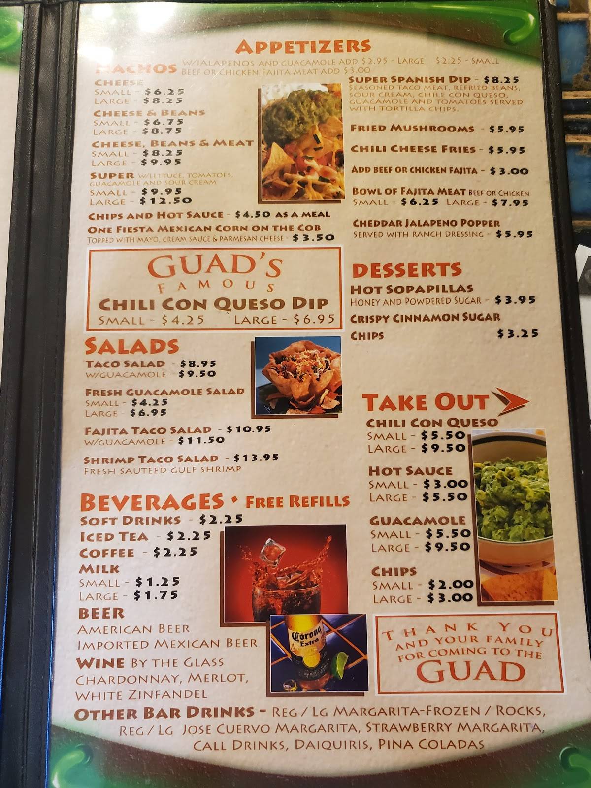 Menu at Guadalajara Restaurant, Orange
