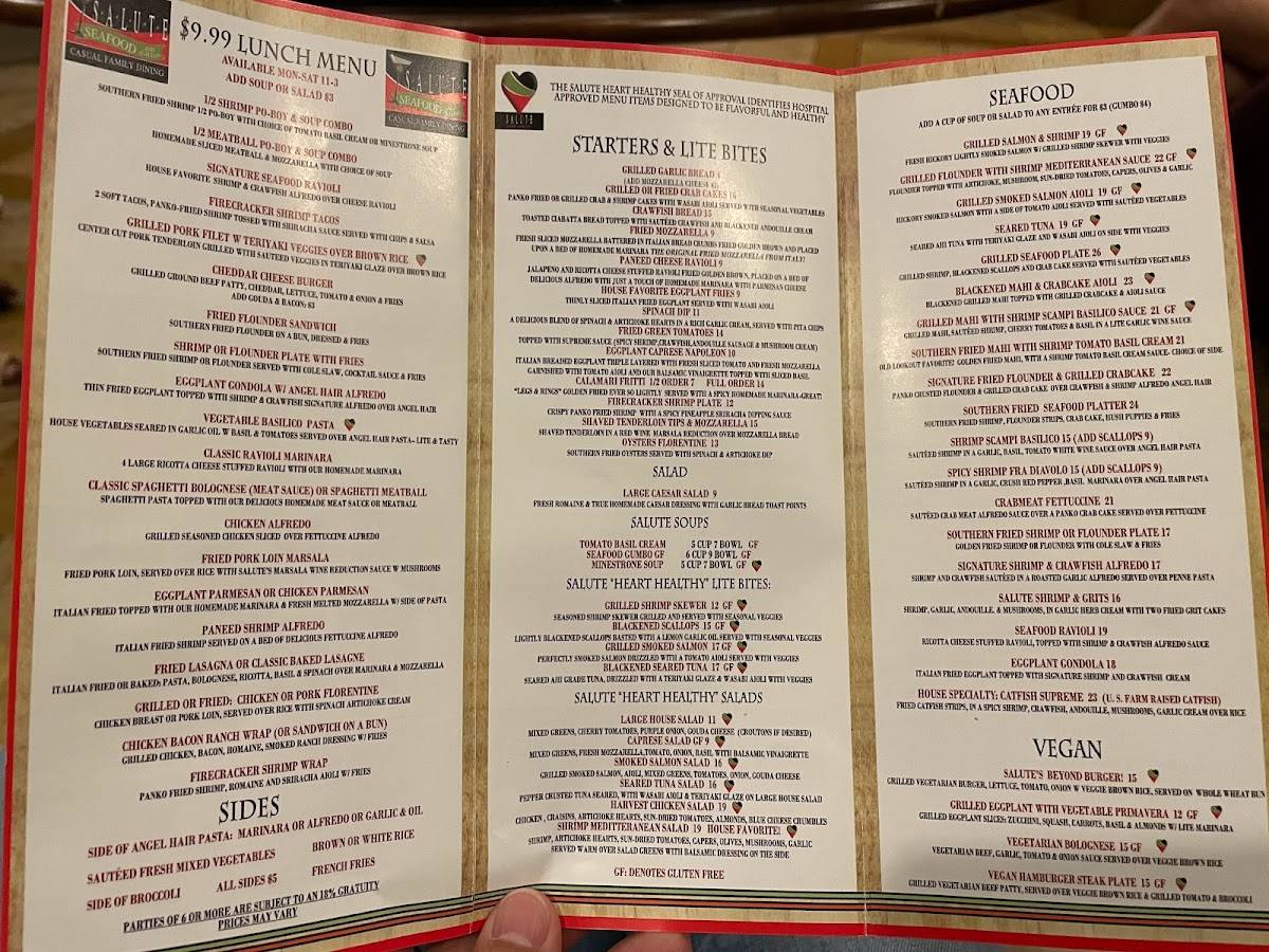 Menu at Salute Italian Restaurant, Gulfport