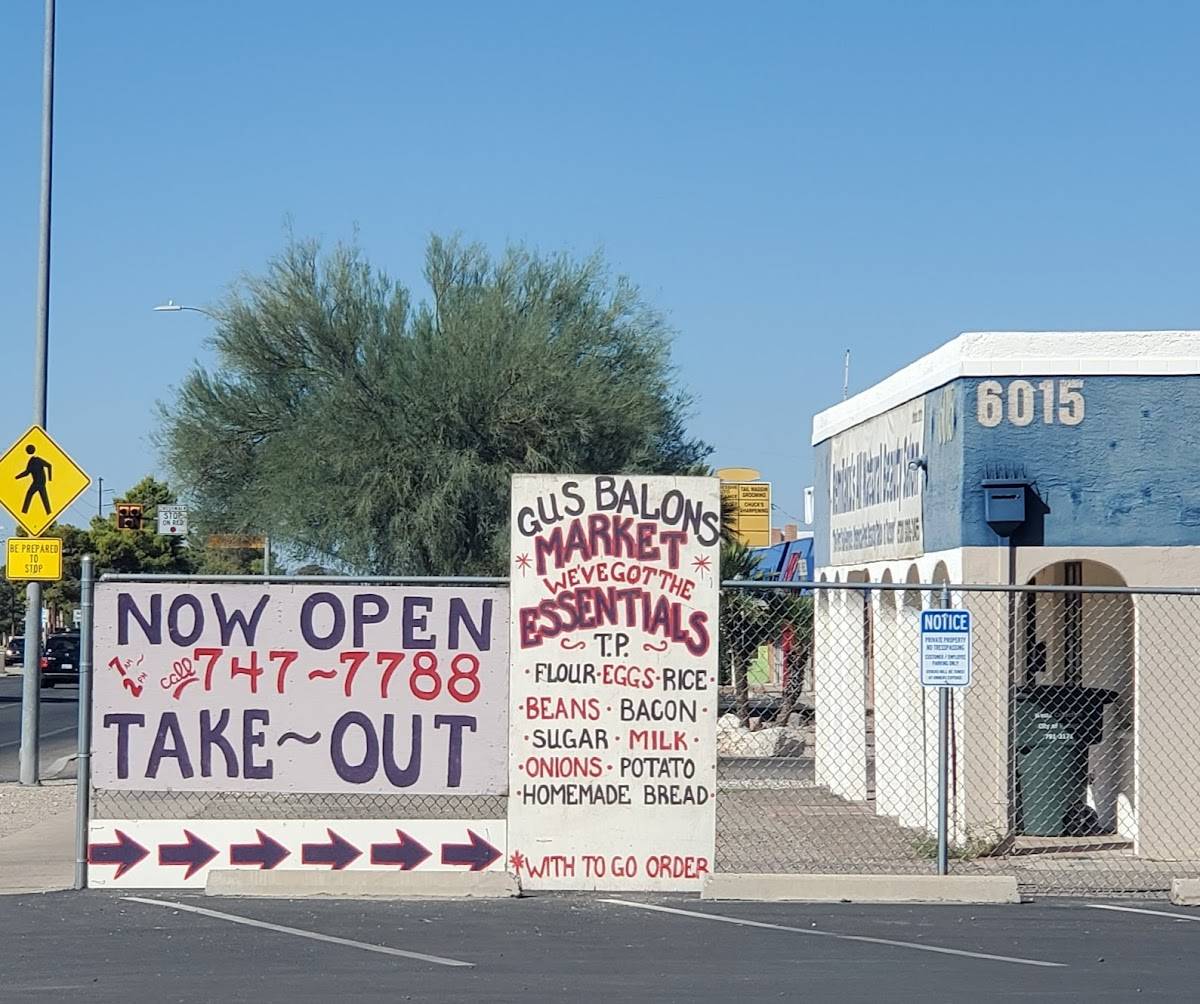 Menu at Gus Balon's Restaurant, Tucson