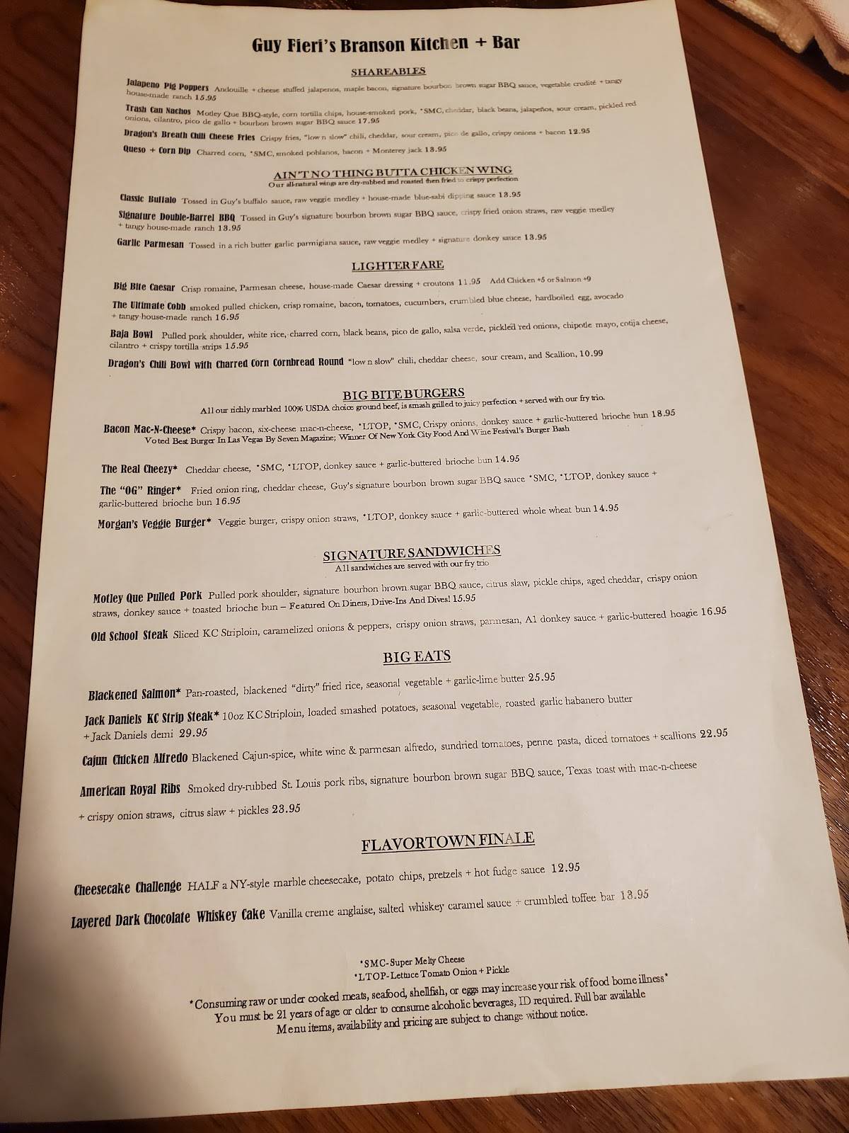 Menu at Guy Fieri's Branson Kitchen + Bar, Branson, 100 Branson Landing ...