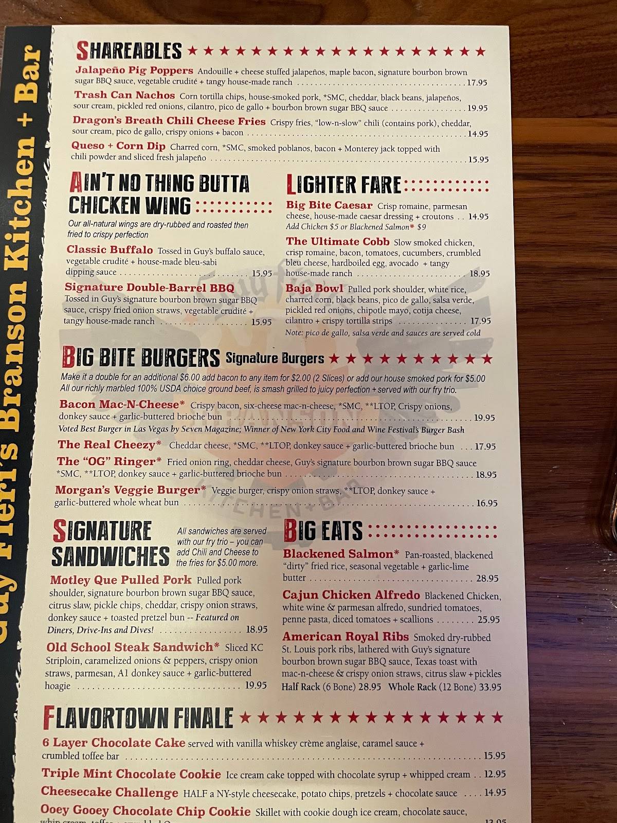 Menu at Guy Fieri's Branson Kitchen + Bar, Branson, 100 Branson Landing ...