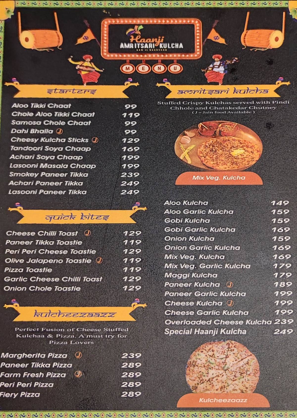 Menu at Haanji Amritsari Kulchas, Bharuch