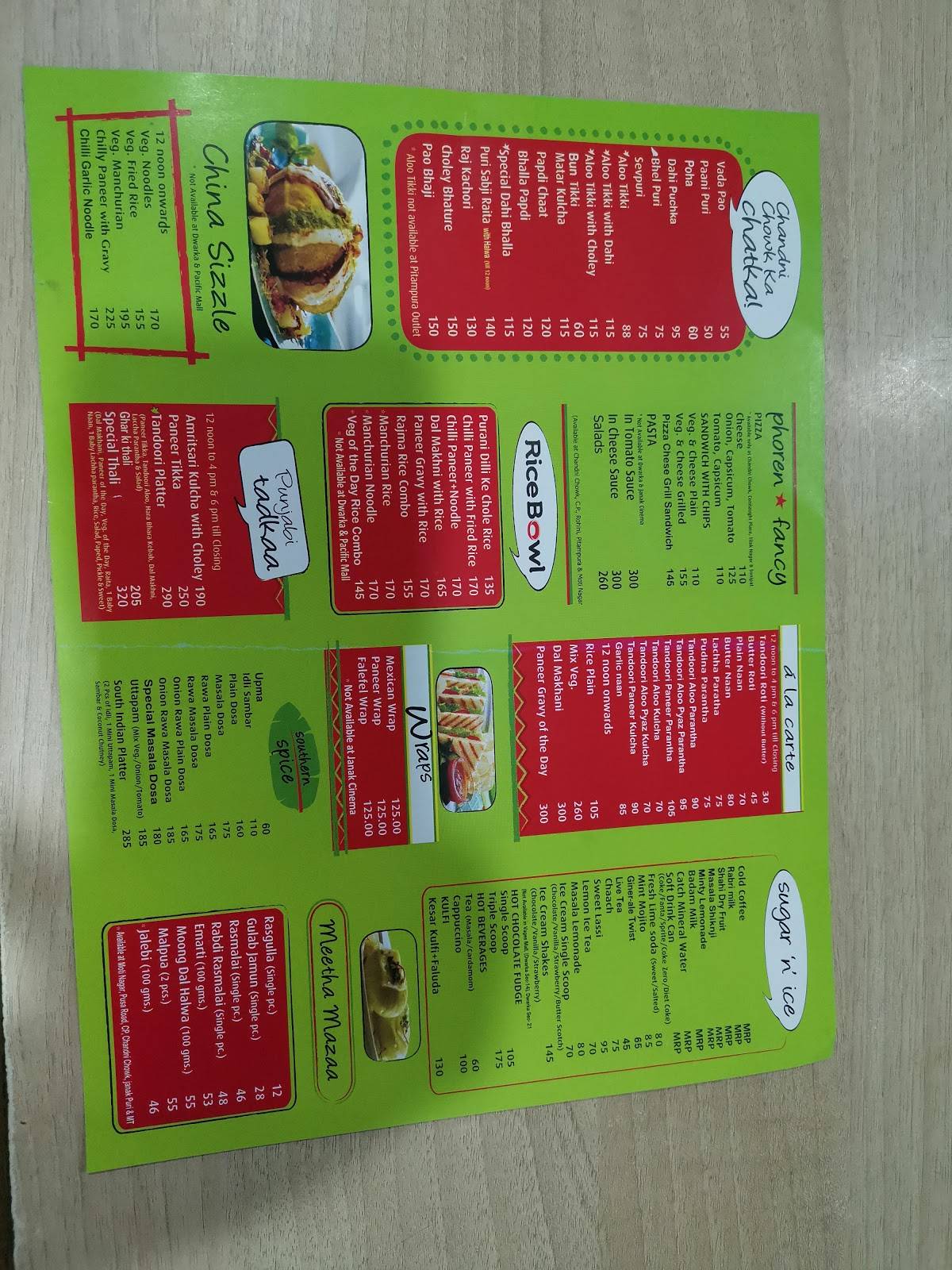 Menu at Haldiram's - Chandni Chowk, New Delhi