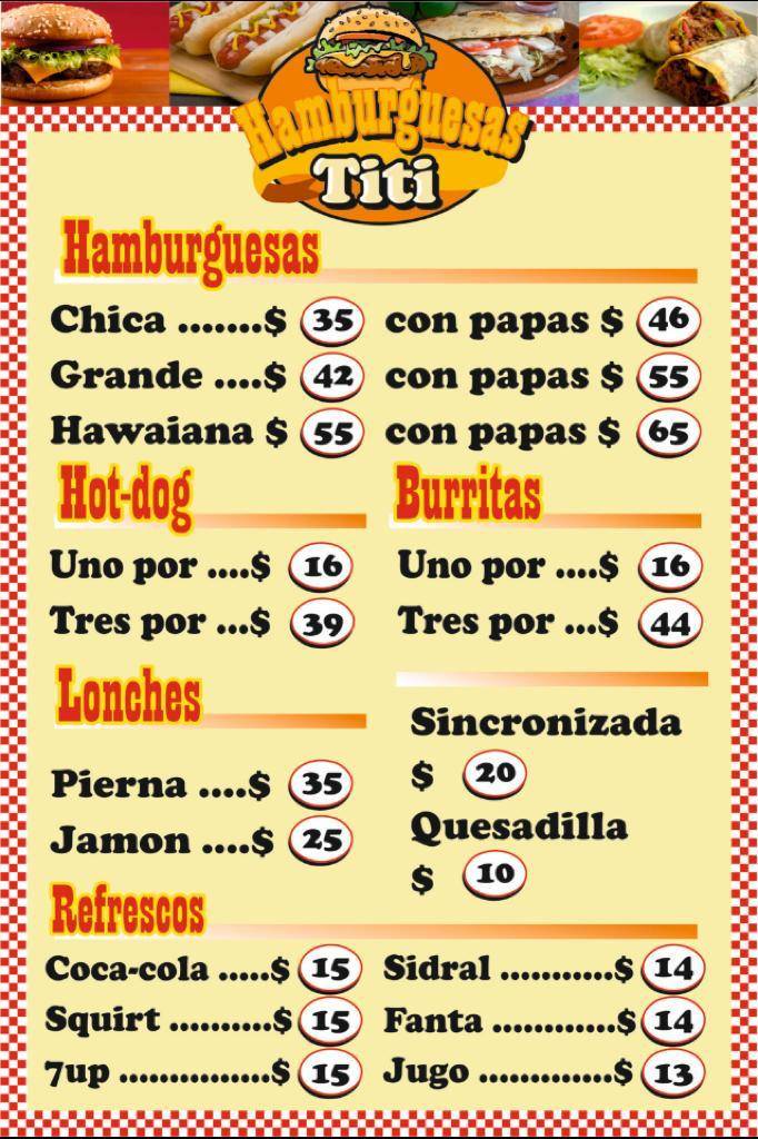 Carta del restaurante Hamburguesas Titi, Guadalajara