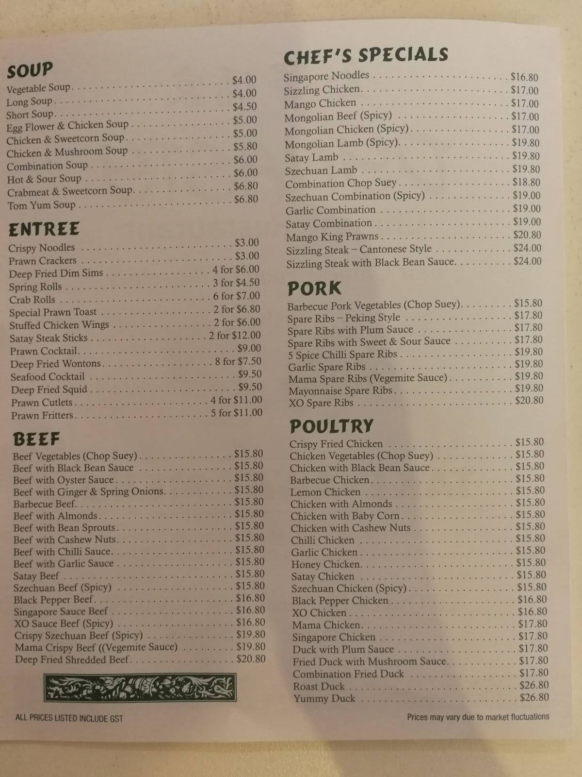 Menu at Happy Dim Sim House restaurant, Bunbury