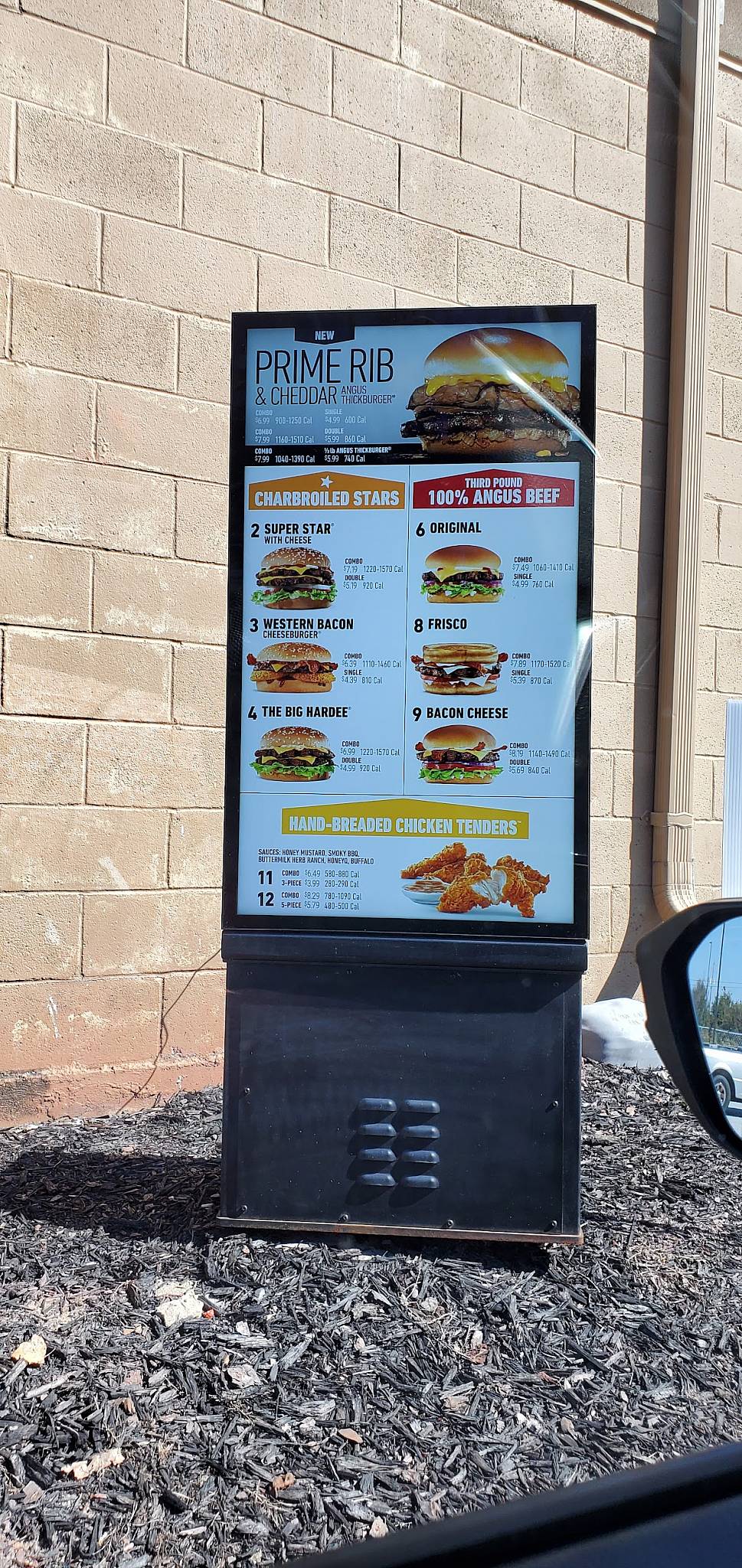 Menu at Hardee’s fast food, Red Bank, S Lake Dr