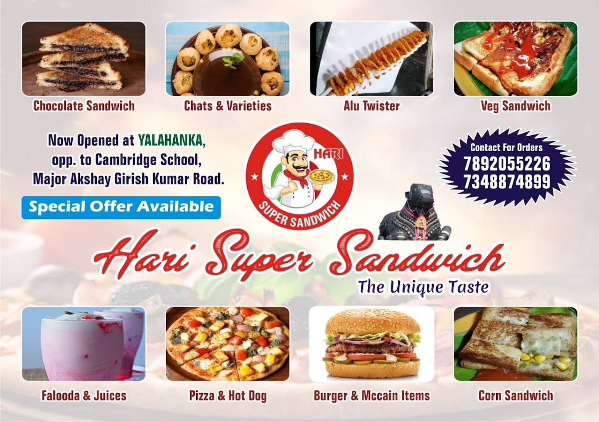 Menu at Hari super sandwich, Bengaluru, 2
