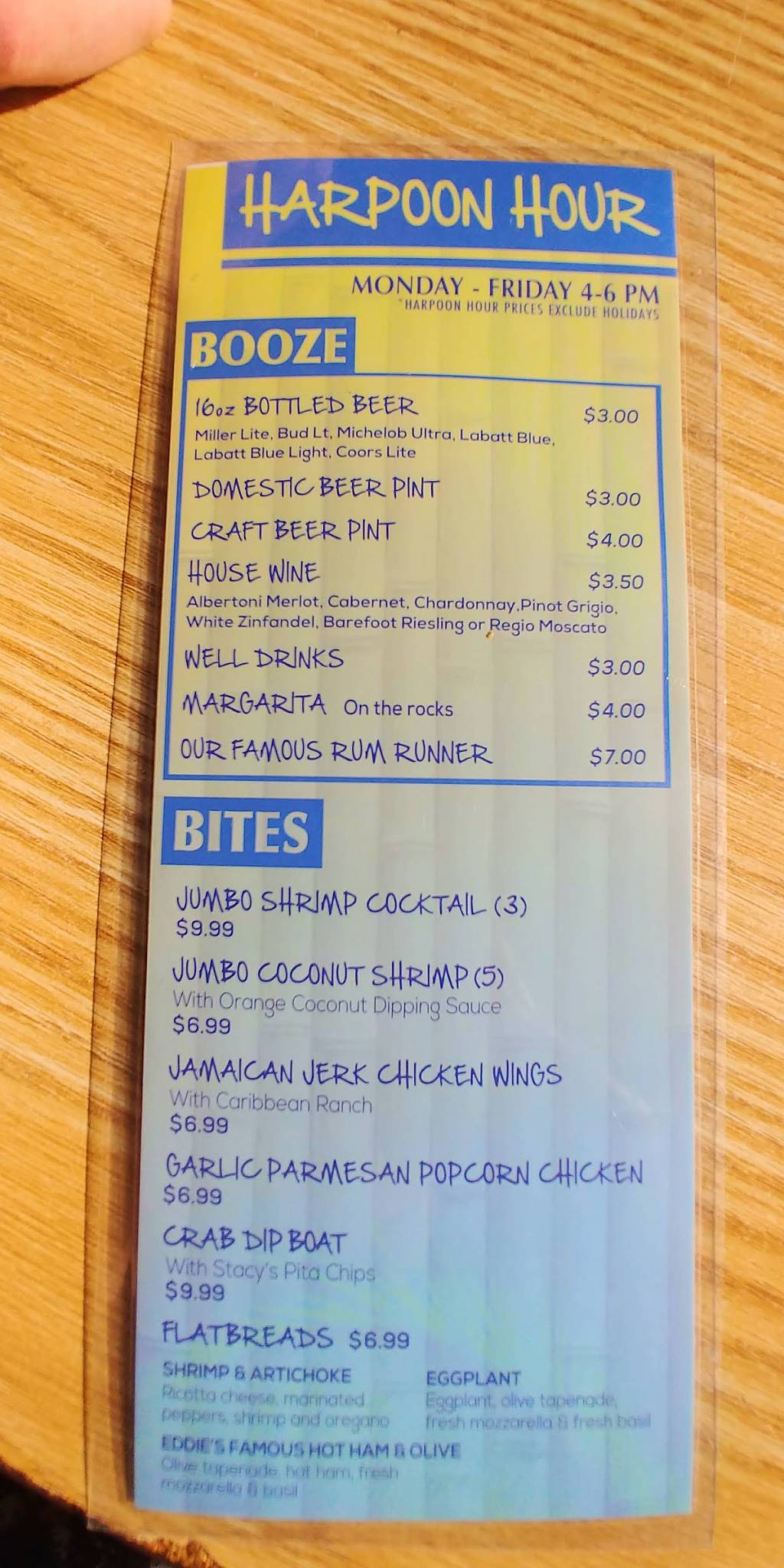 Menu at Harpoon Eddie's pizzeria, Sylvan Beach