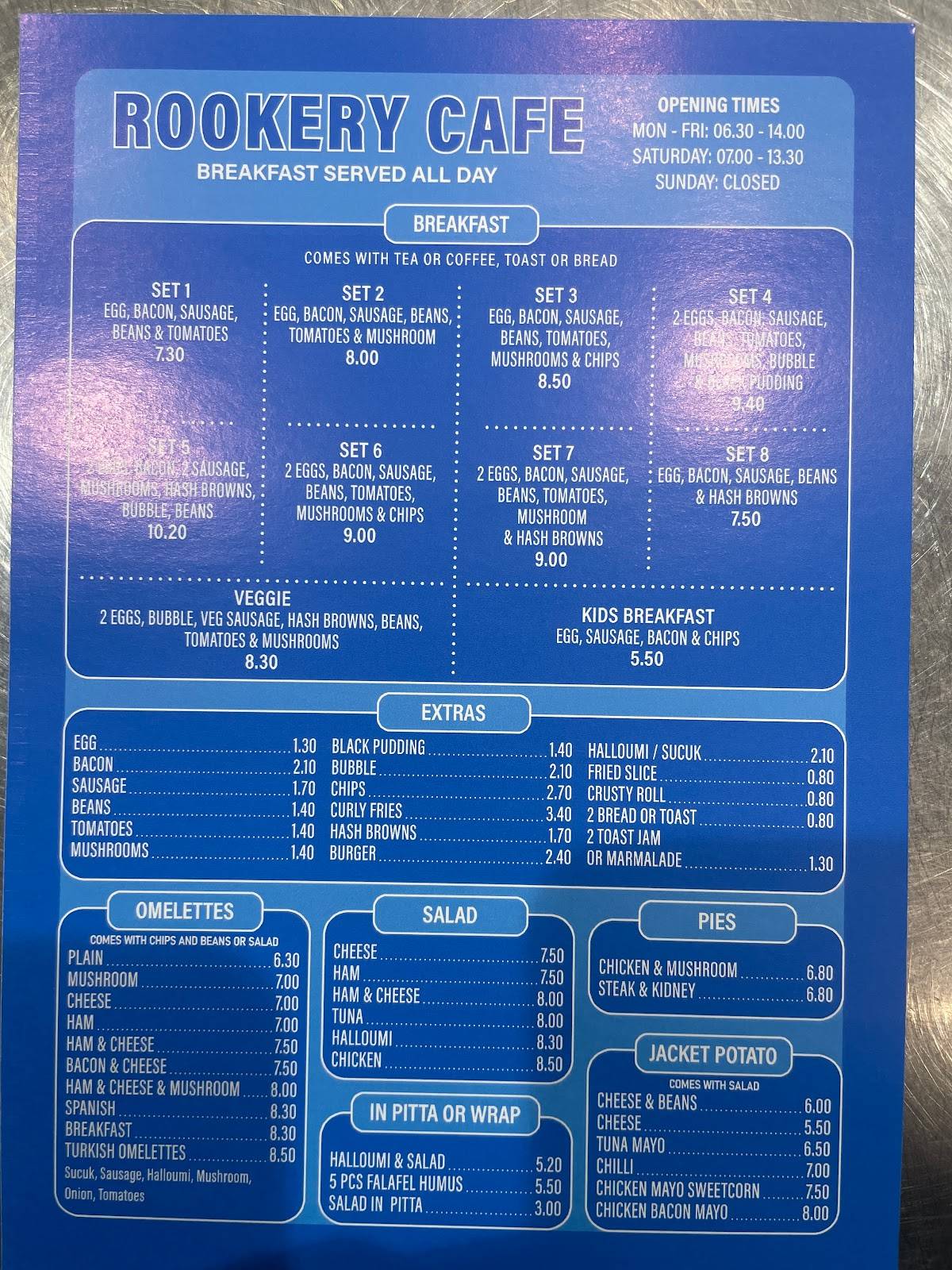 Menu at Rookery Cafe, Hatfield