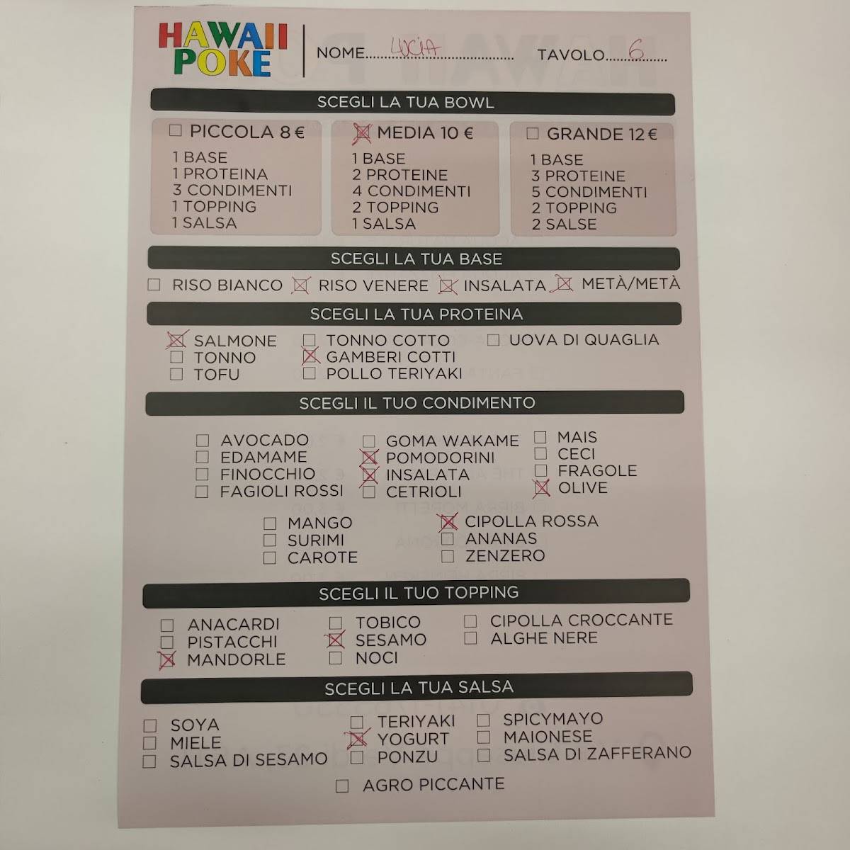 Menu da Hawaii poke ristorante, Asti