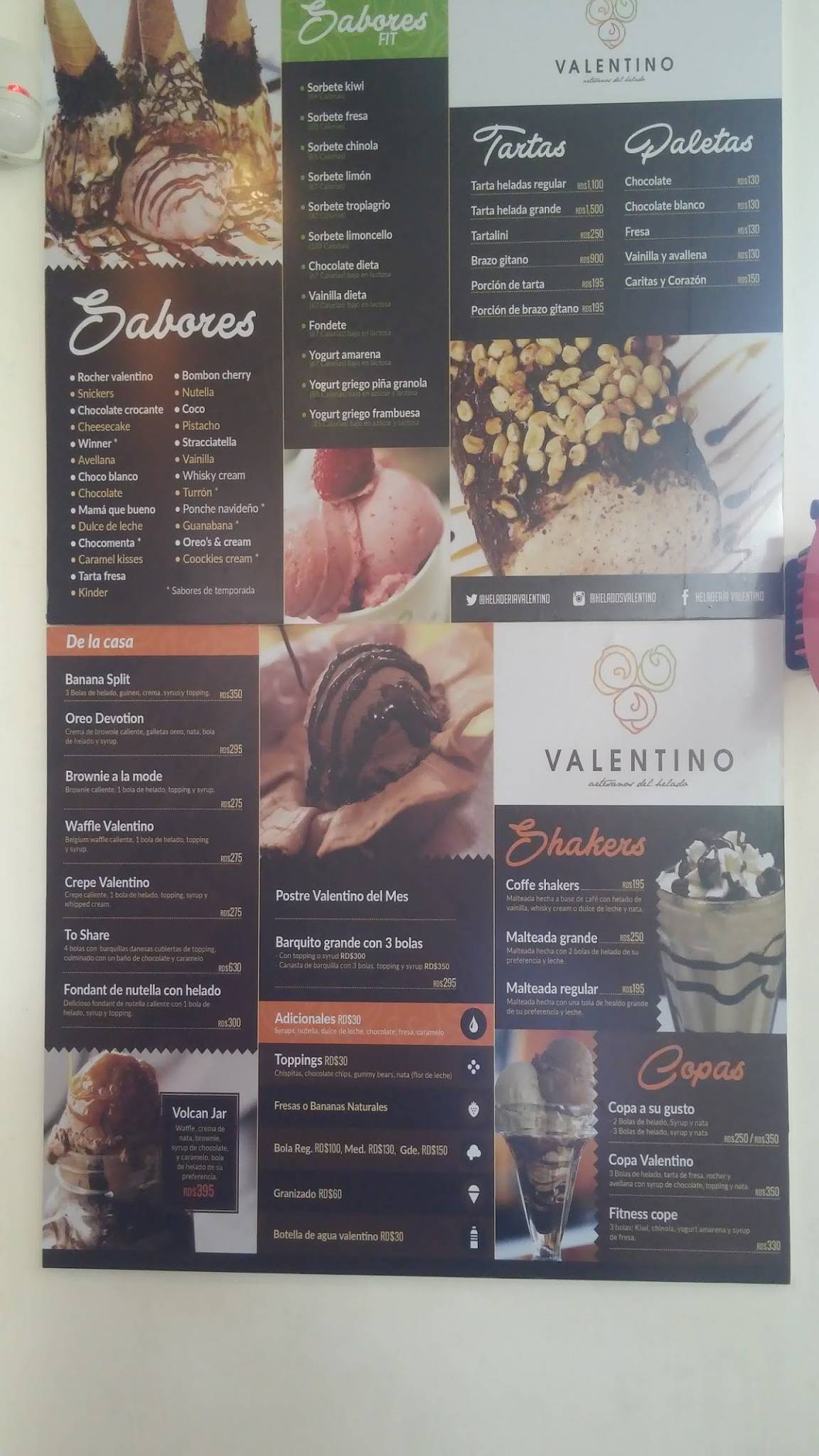 Menu at Valentino, Santiago De Los Caballeros