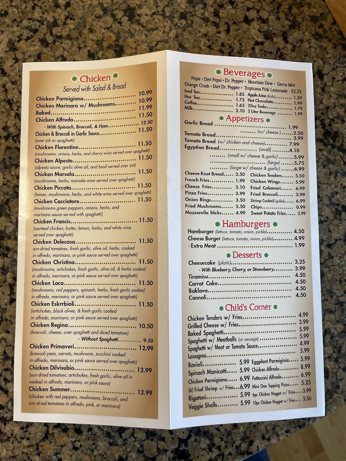 Menu at Hema's Italian Restaurant, Rocky Mount