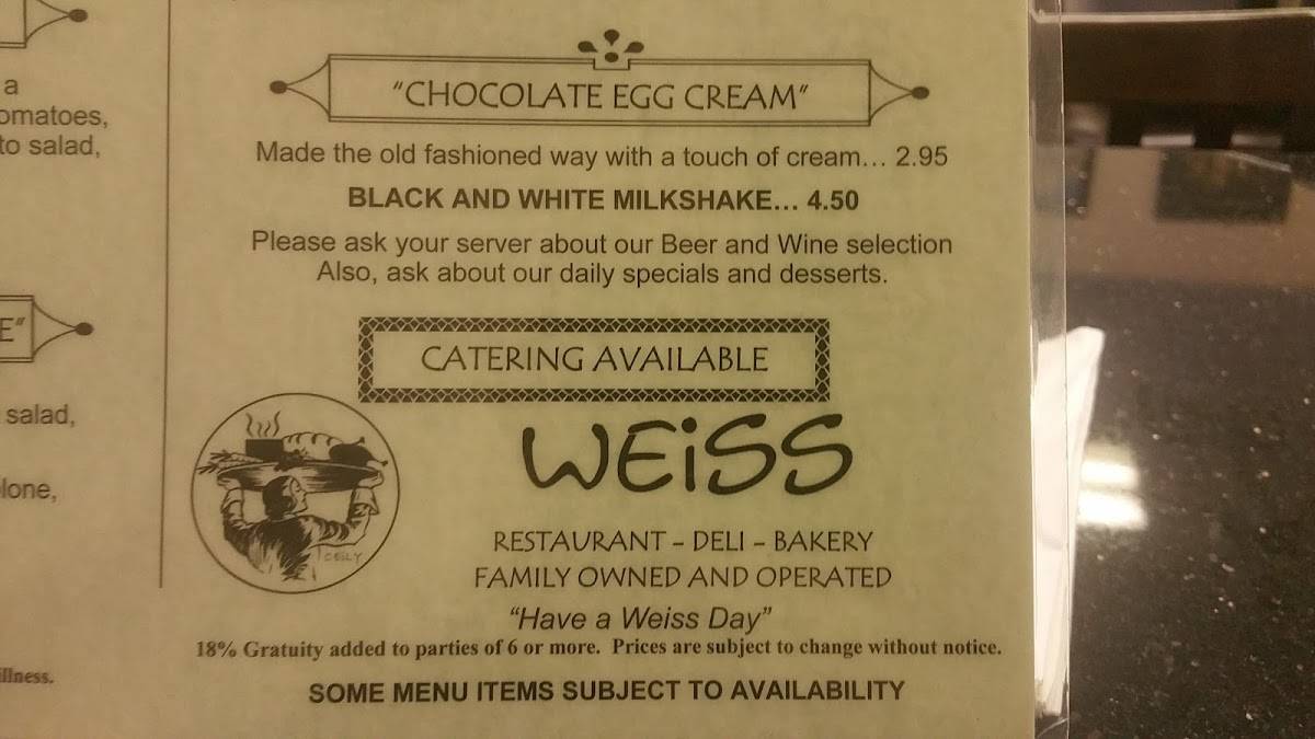 Menu at Weiss Deli restaurant, Henderson
