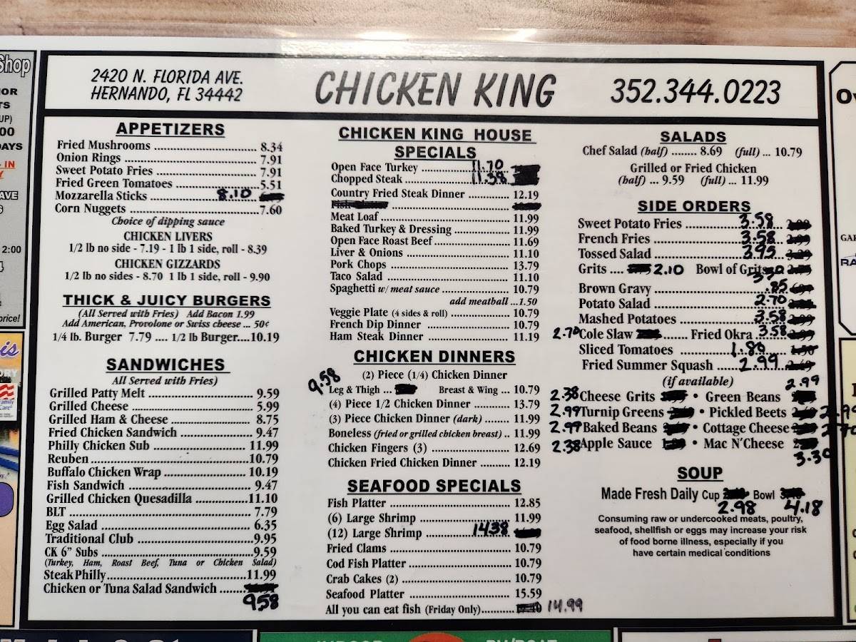Menu at Chicken King restaurant, Hernando