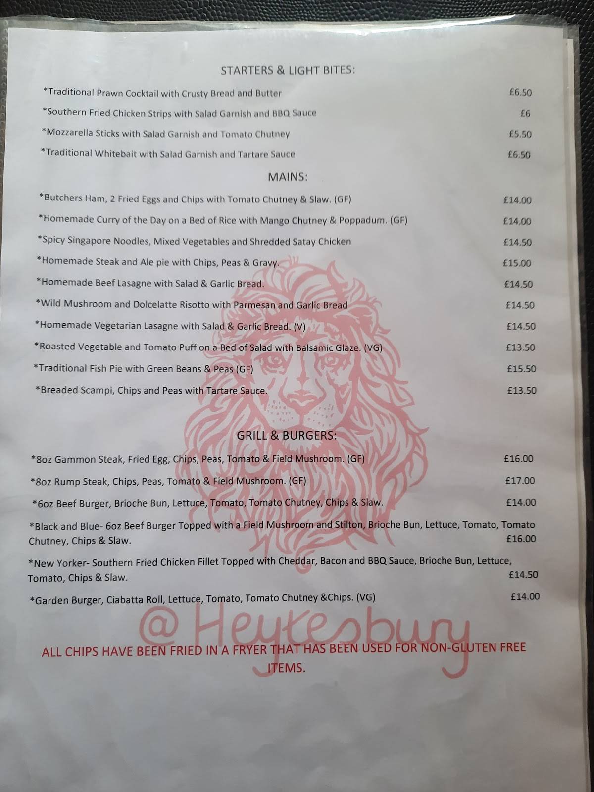 Menu at The Red Lion pub & bar, Warminster