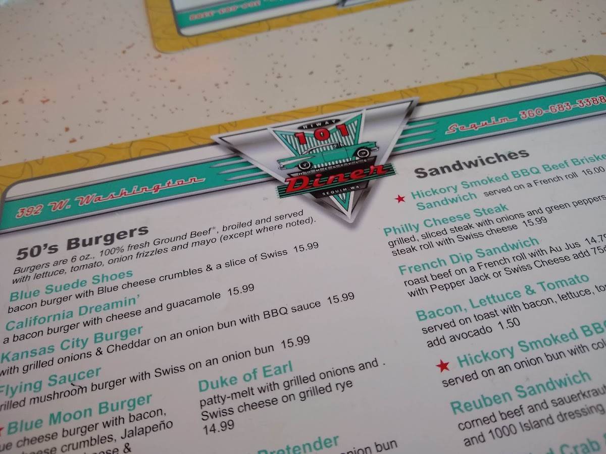 Menu at Hi-Way 101 Diner restaurant, Sequim, 392 W Washington St