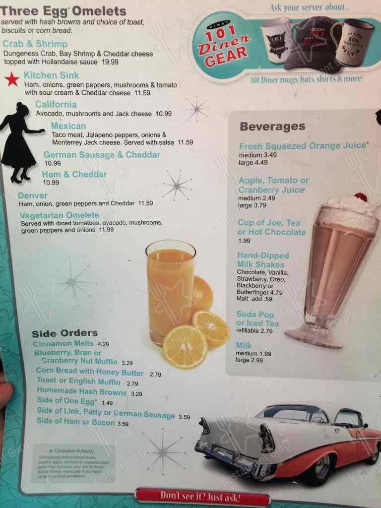 Menu at Hi-Way 101 Diner restaurant, Sequim, 392 W Washington St