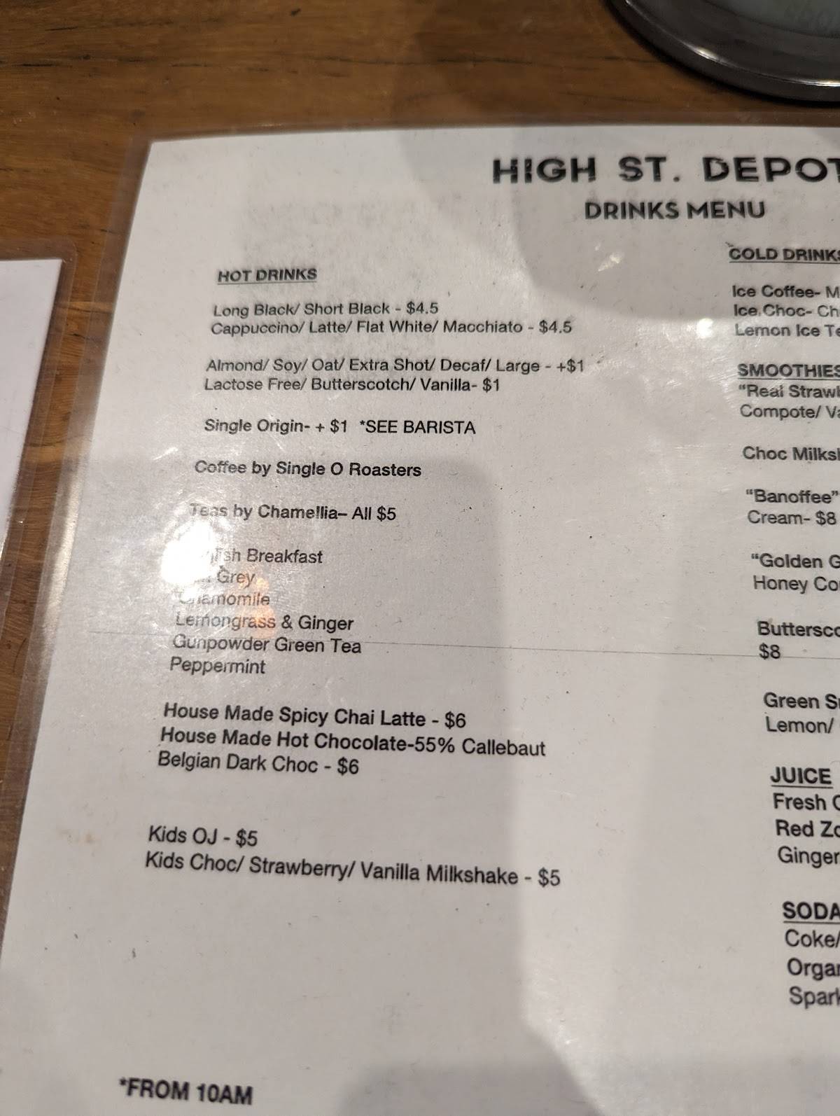 Menu at High St Depot cafe, Penrith