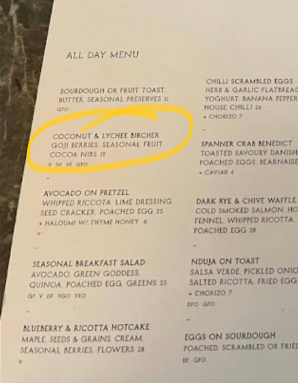 Menu at Higher Ground cafe, Melbourne