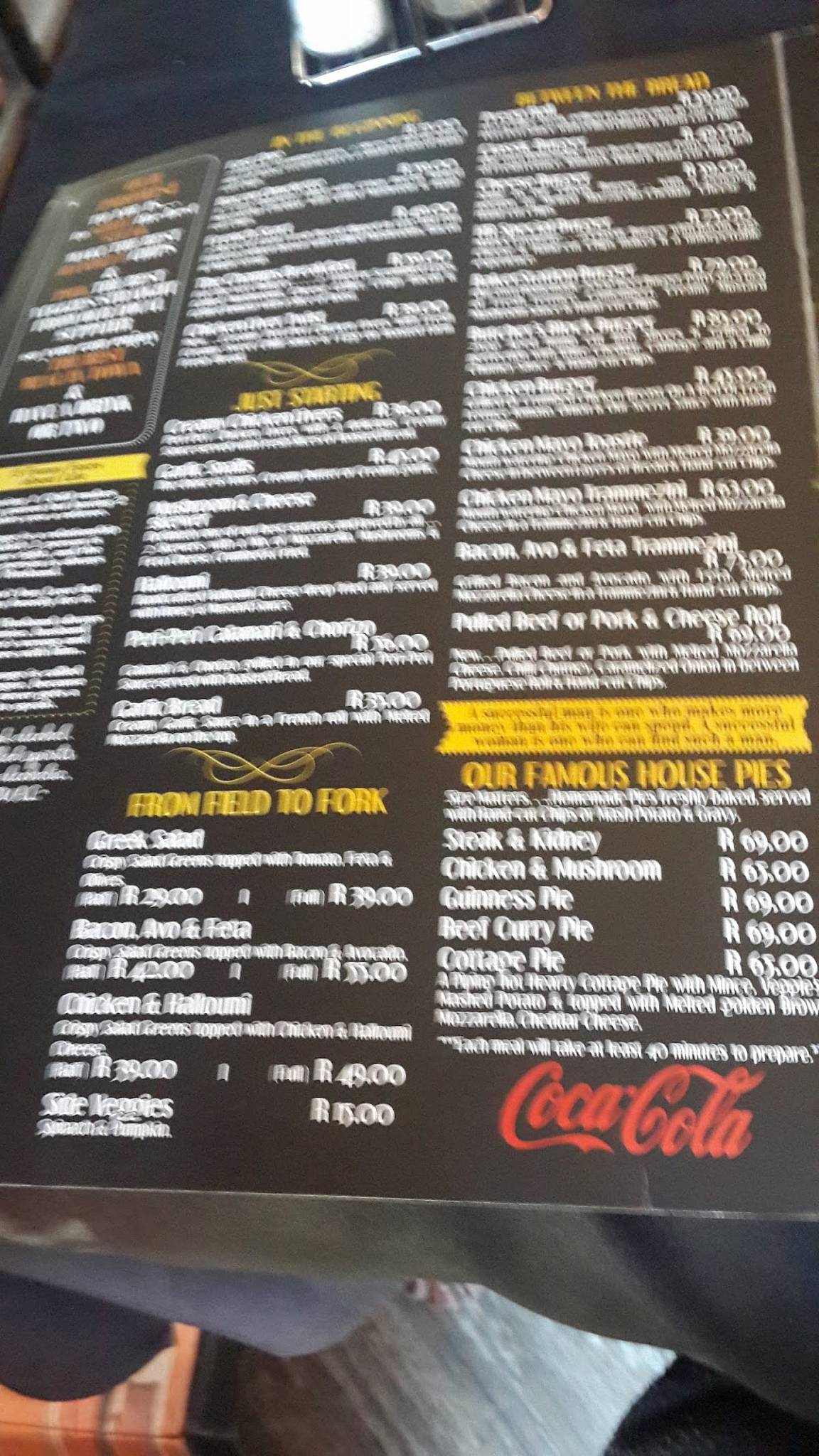 Menu at Horse And River Pub & Grill, Vanderbijlpark