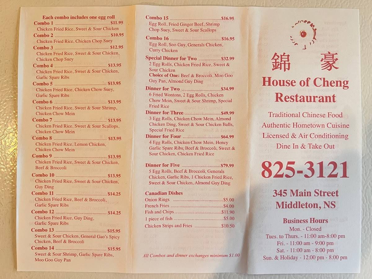 Menu at House Of Cheng Restaurant, Middleton