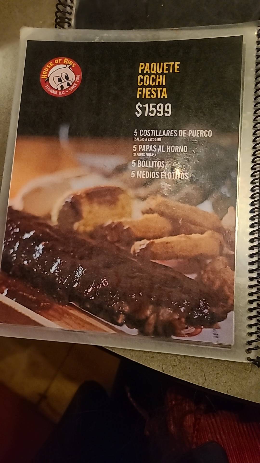 Menu at House Of Ribs BBQ, Tijuana