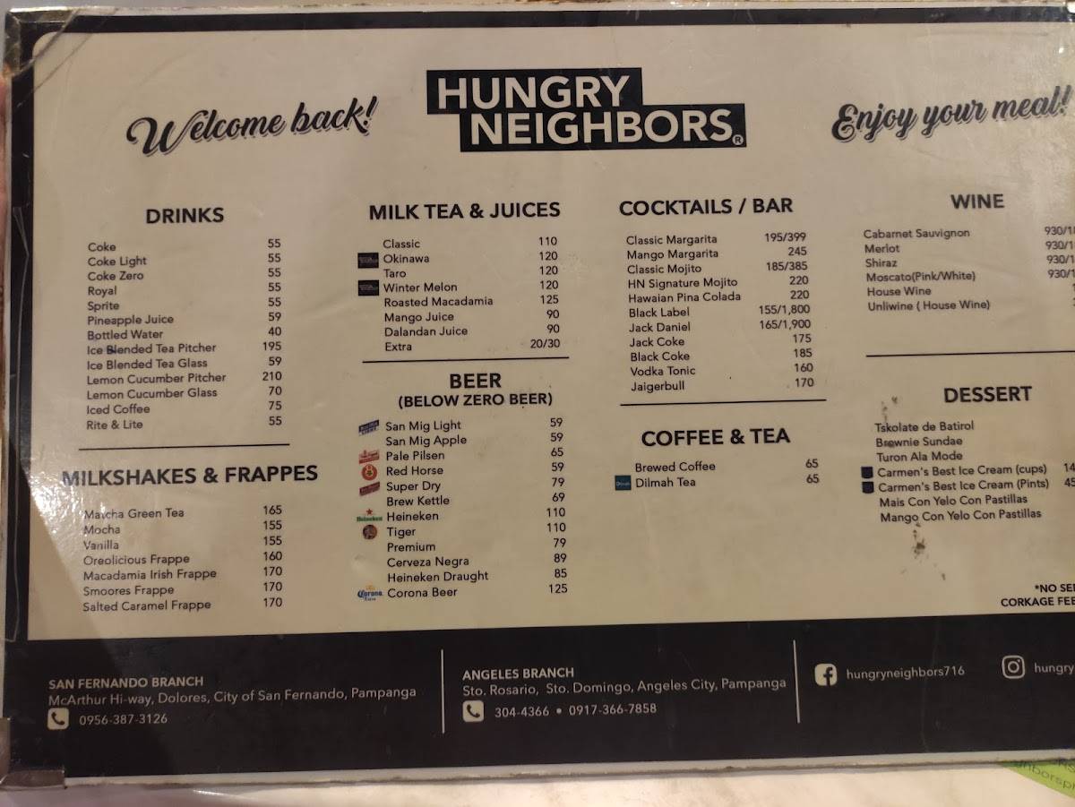 Menu at Hungry Neighbors PH CSFP restaurant, San Fernando, 69 R-9
