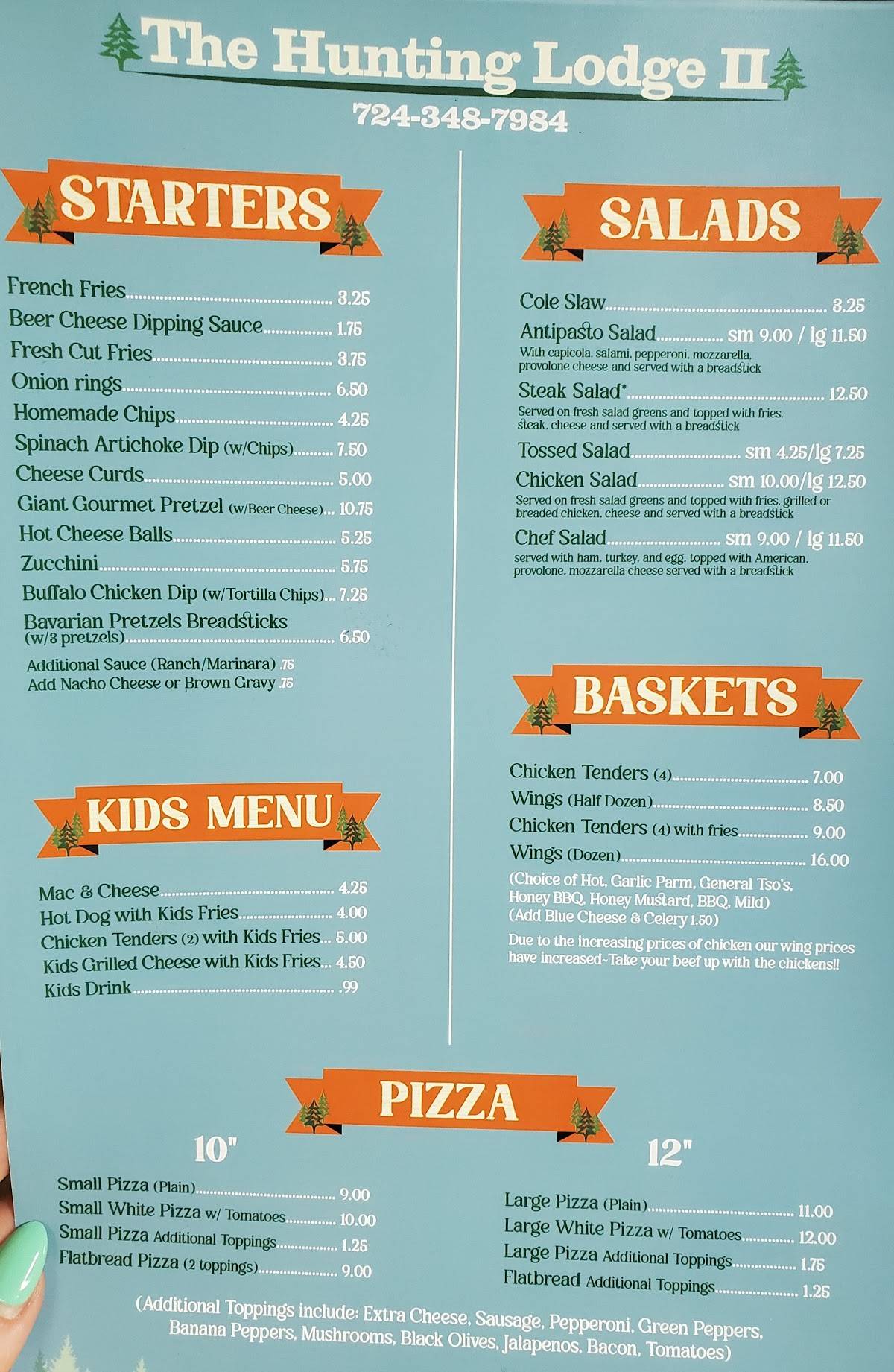 Menu at Hunting Lodge restaurant, Finleyville