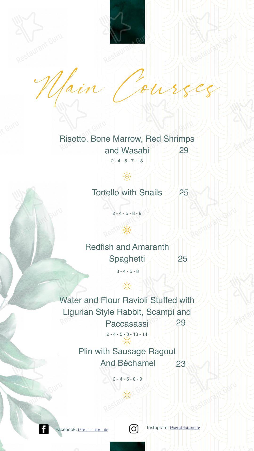 Menu da Ristorante I 5 Sensi, Cuneo