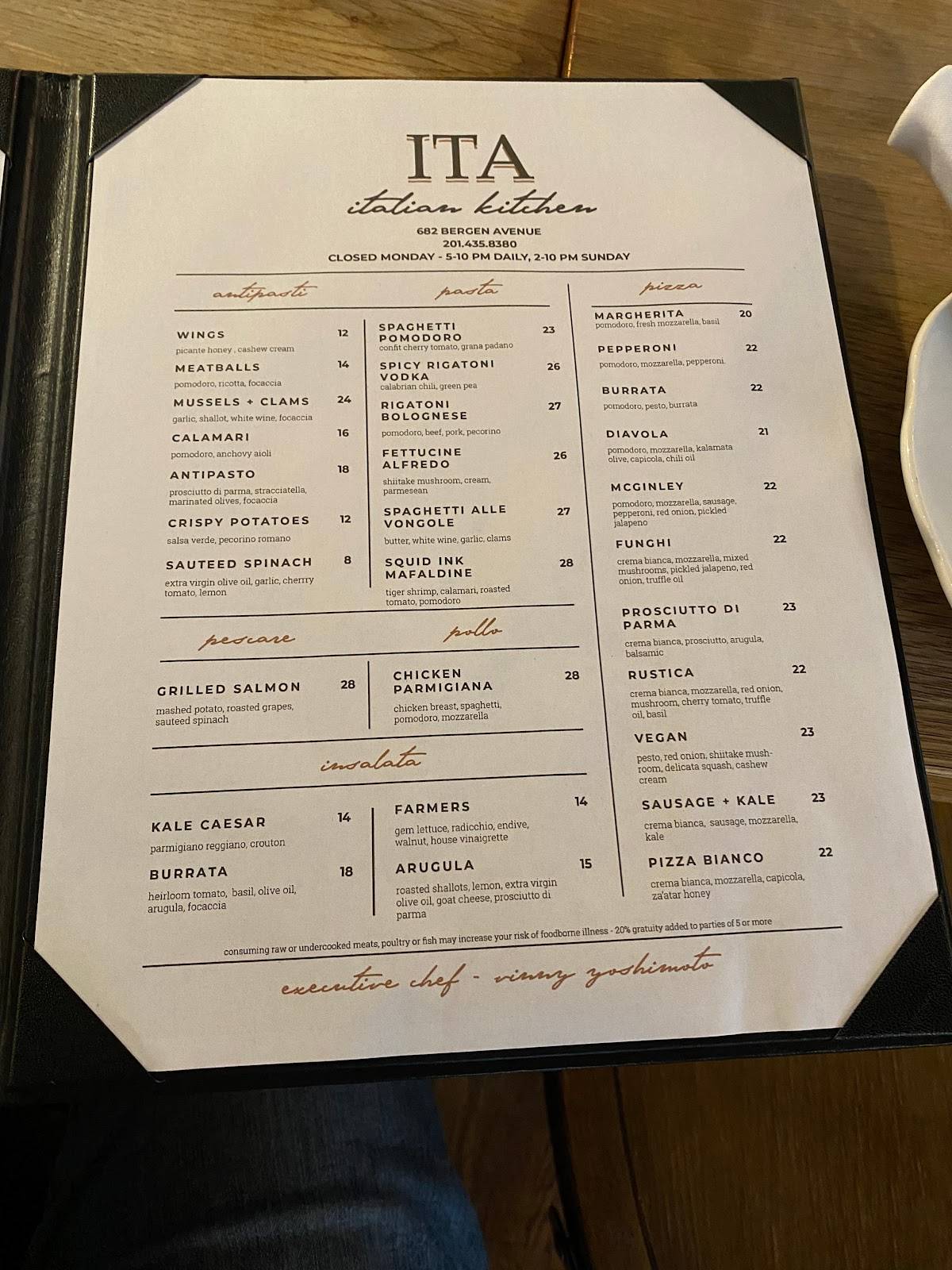 Menu at ITA Italian Kitchen pub & bar, Jersey City