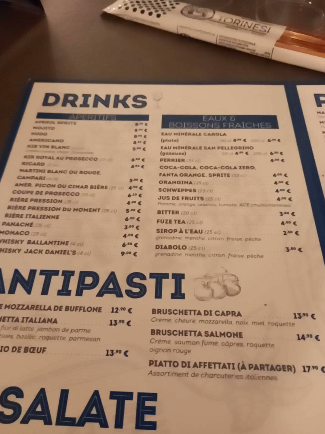 Menu au Il Piatto restaurant, Illzach