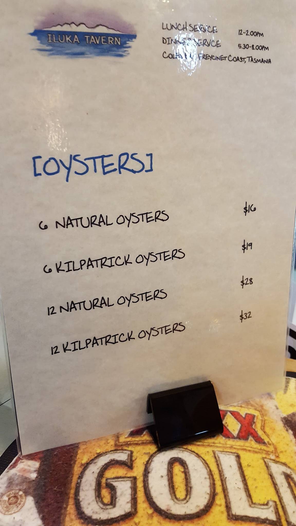 Menu at Iluka Tavern pub & bar, Coles Bay