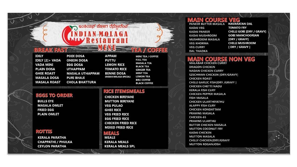 Menu at Indian Molaga Restaurant, Bengaluru