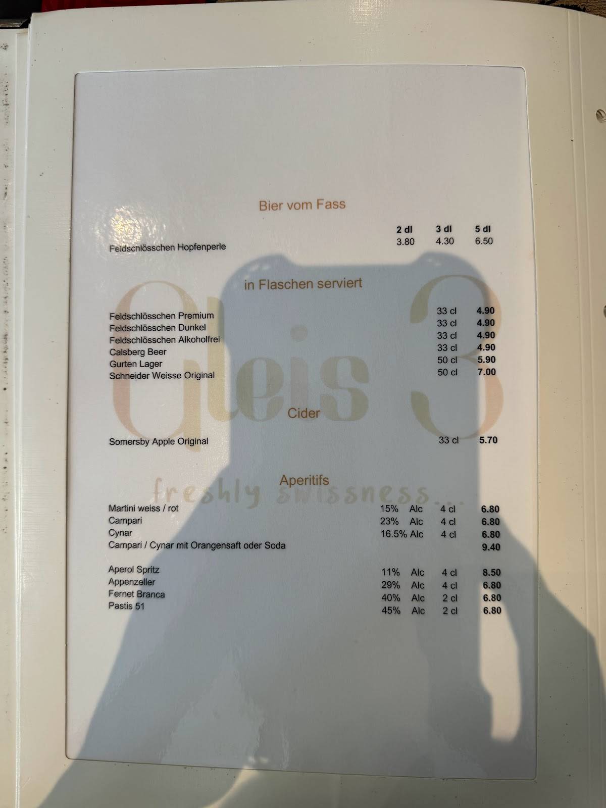 Menu at Restaurant Café Gleis 3 - Swiss Cuisine, Interlaken