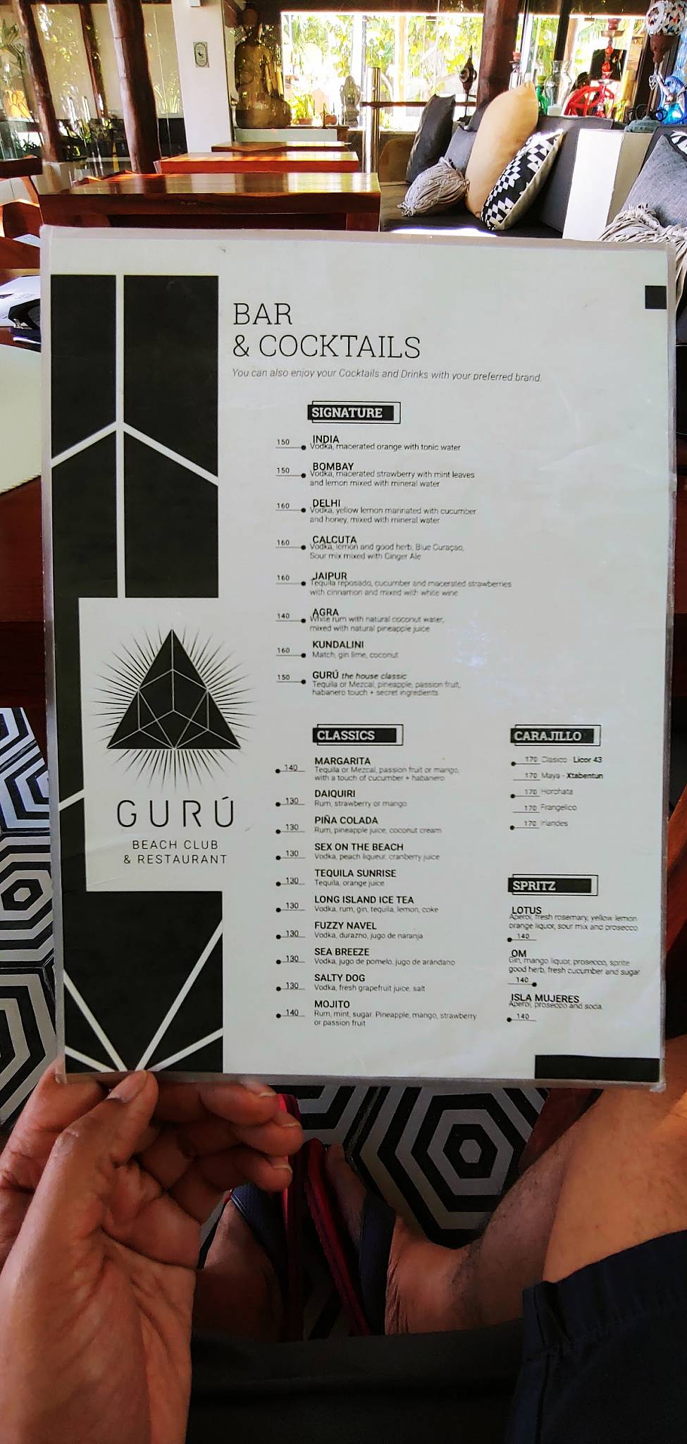 Menu at Guru Beach Club & Restaurant, Isla Mujeres