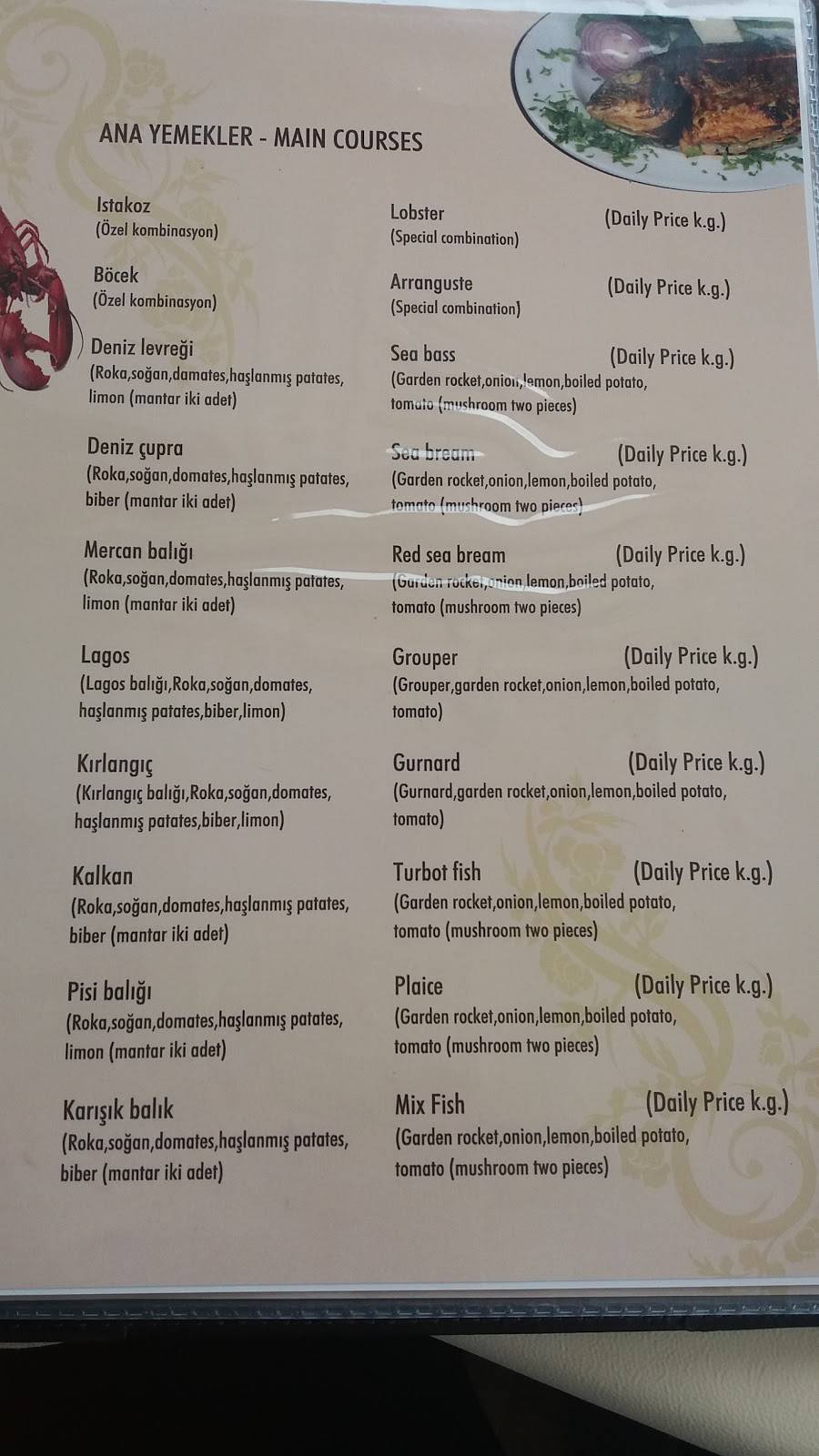 Menu at Seven Hills Restaurant, Istanbul
