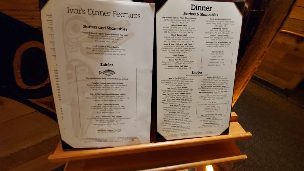Menu at Ivar's Salmon House restaurant, Seattle