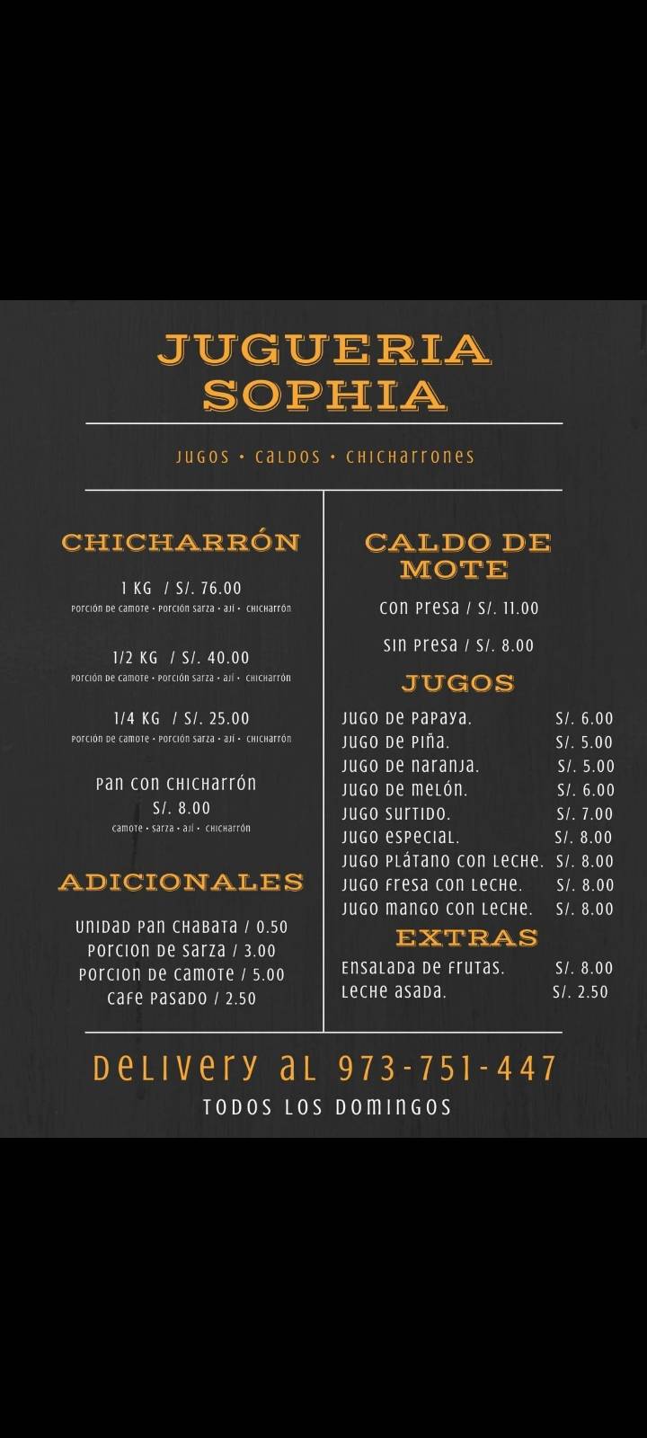 Carta del restaurante JUGUERIA SOPHIA, Comas