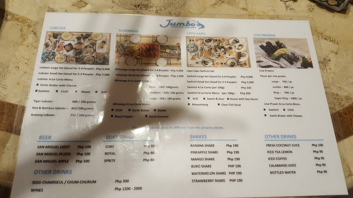 Menu at JUMBO SEAFOOD restaurant, Lapu-Lapu City, M.L. Quezon National ...