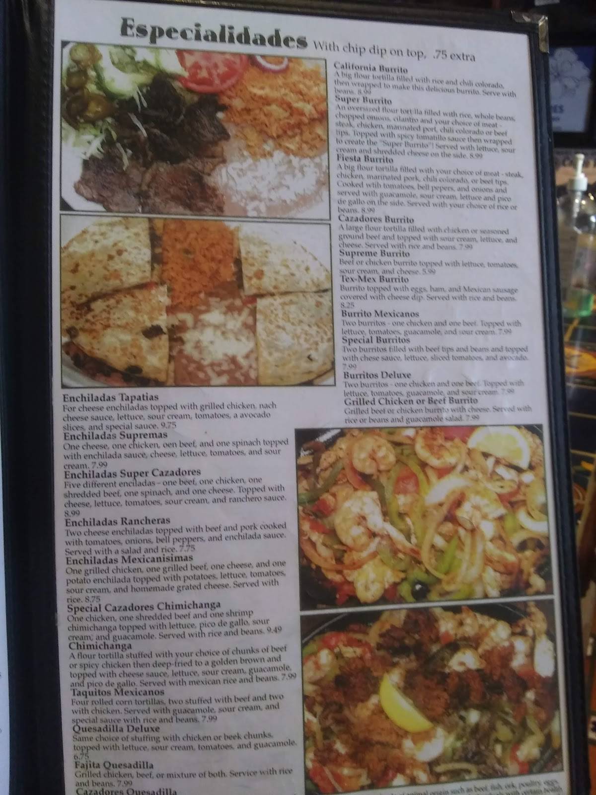Menu at Cazadores restaurant, Ridgeland