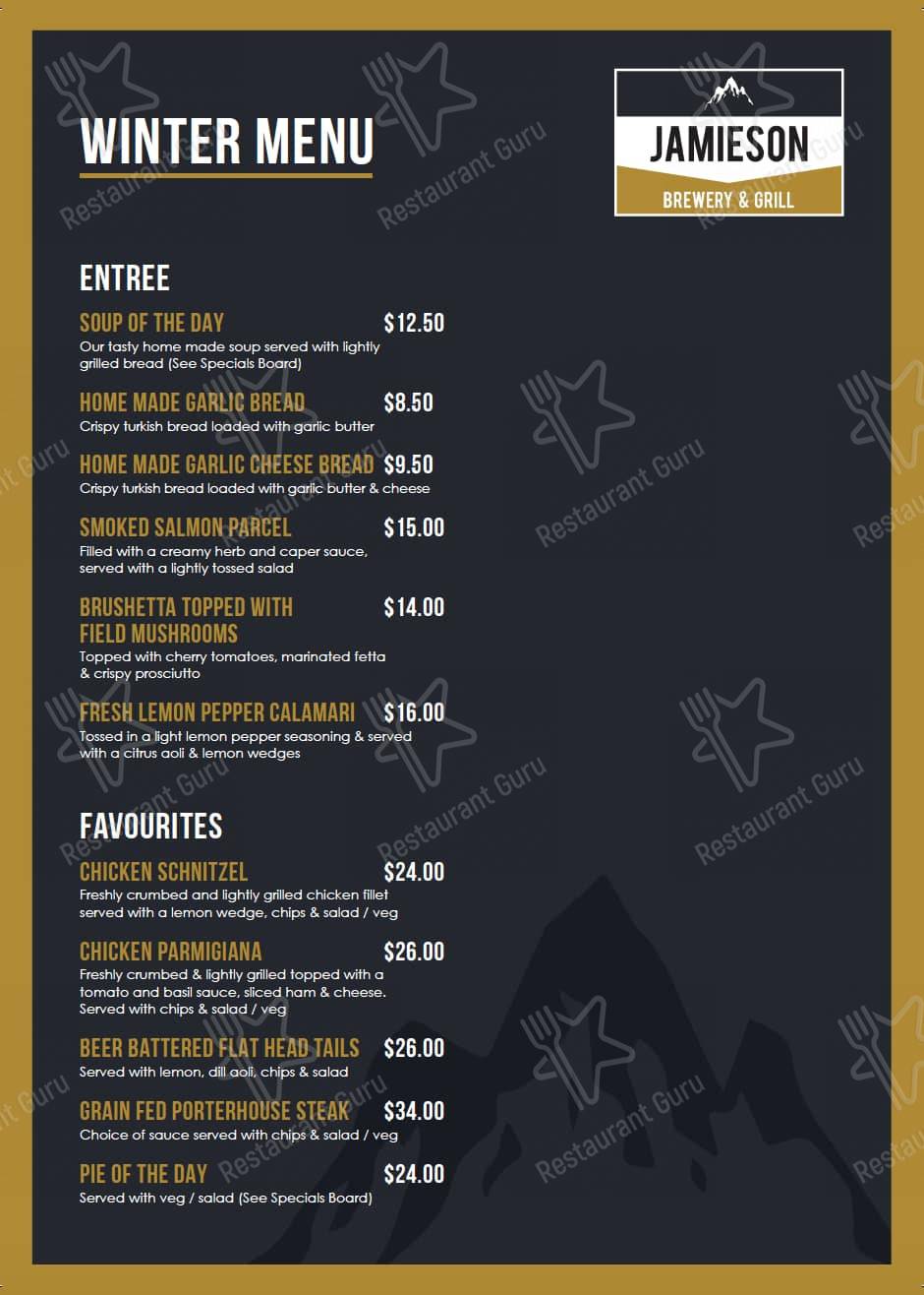 Menu at Jamieson Brewery & Grill pub & bar, Jamieson