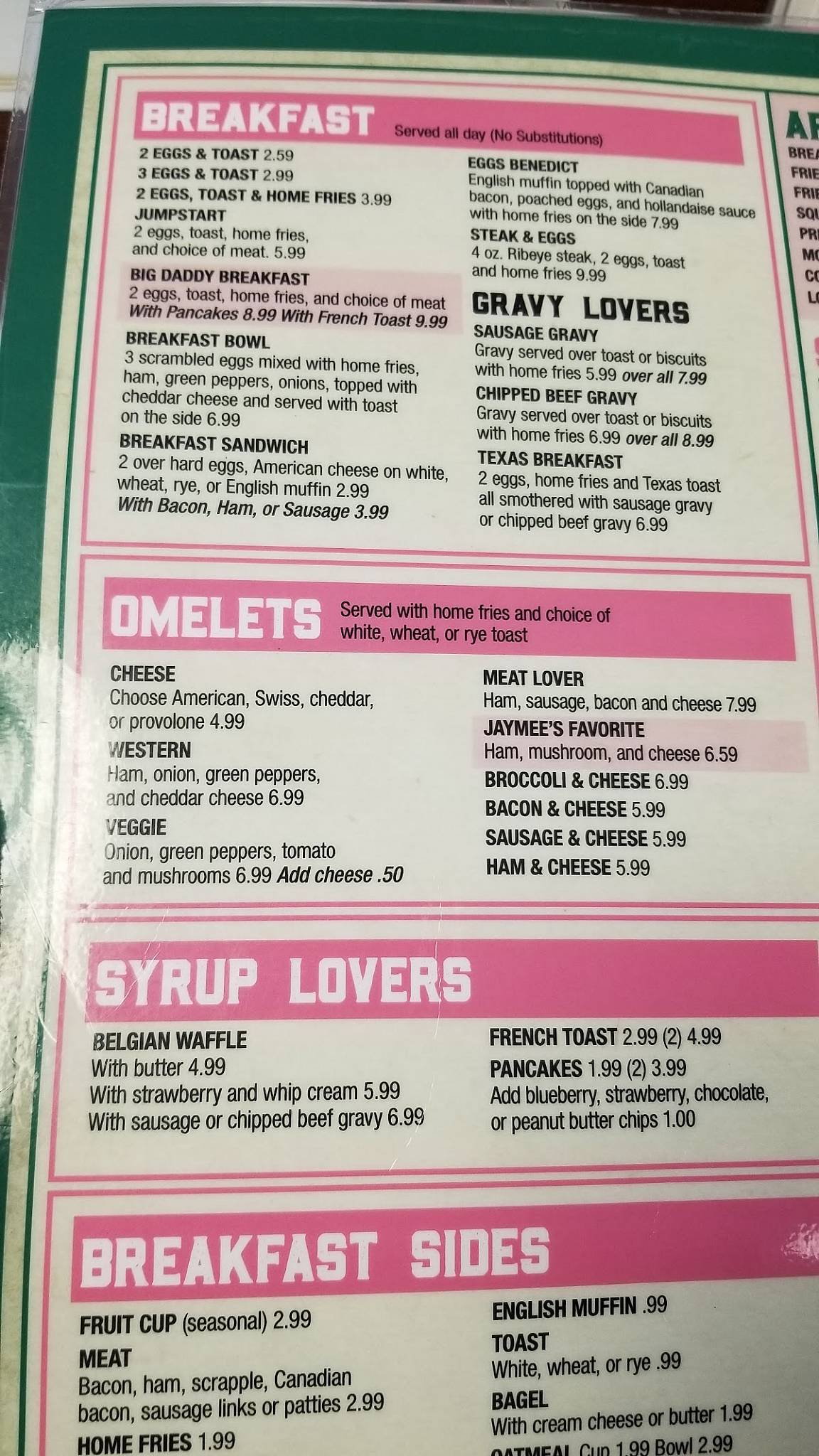 Menu at Jaymee Lee's Diner LLC restaurant, Newville