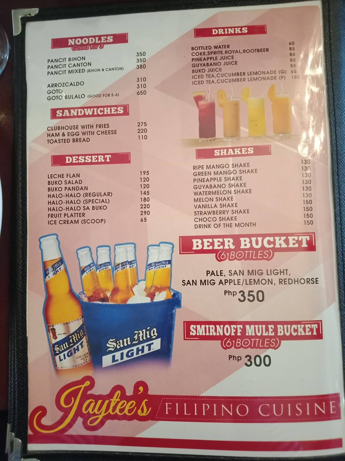 Menu at Jaytee's Classic Filipino Cuisine restaurant, Tagaytay, 4W2X+H5H