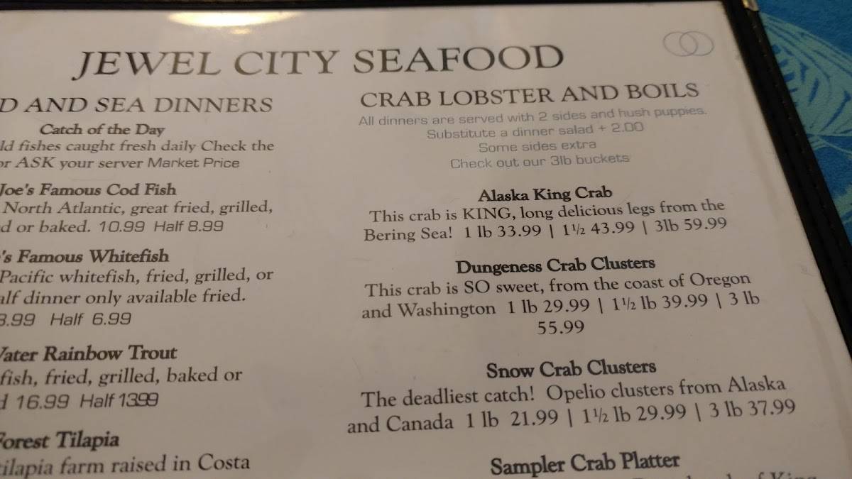 Menu at Jewel City Seafood Restaurant & Market, Huntington