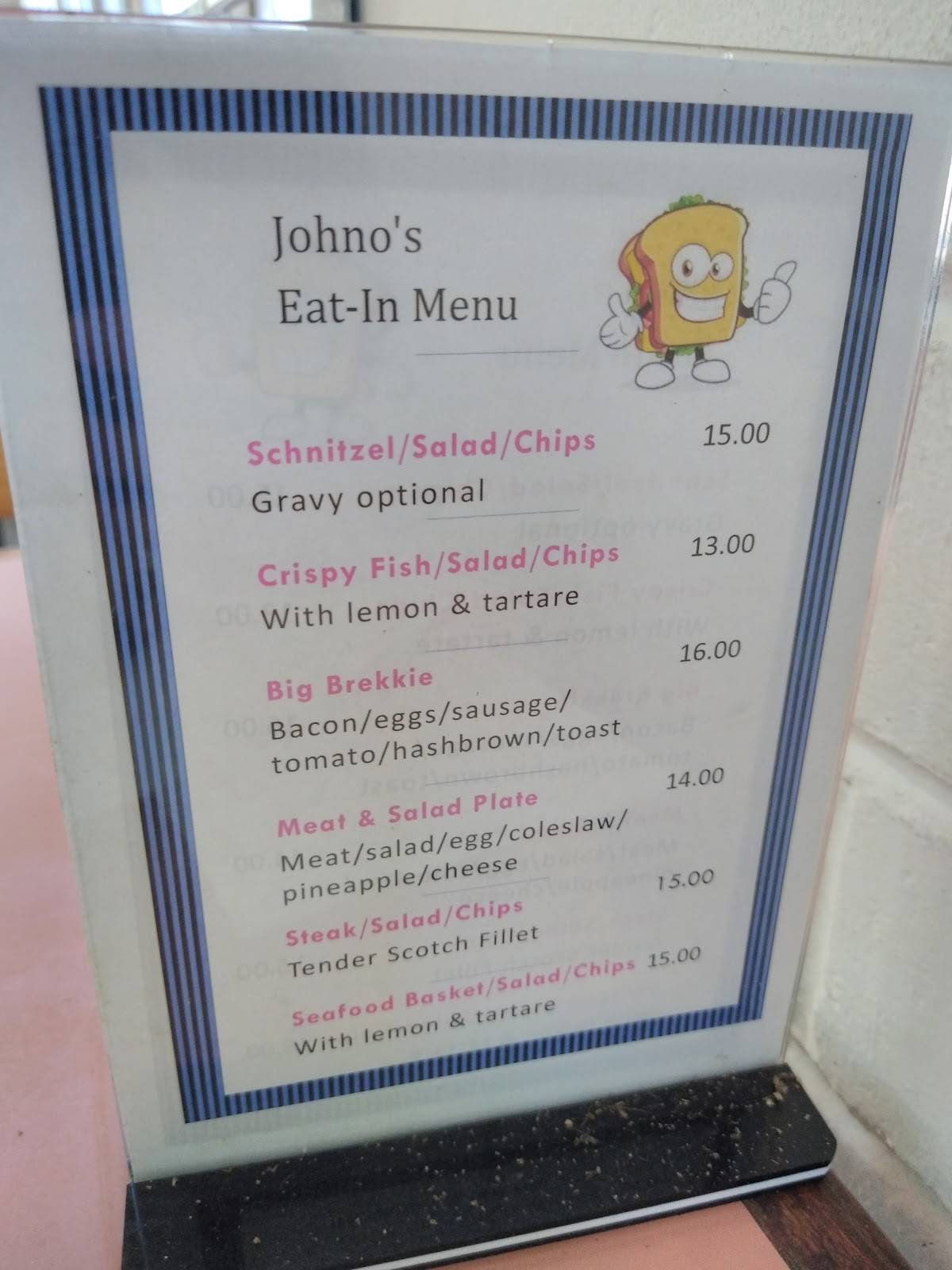 Menu at Johnos Takeaway restaurant, Coffs Harbour, 3 Cook Dr
