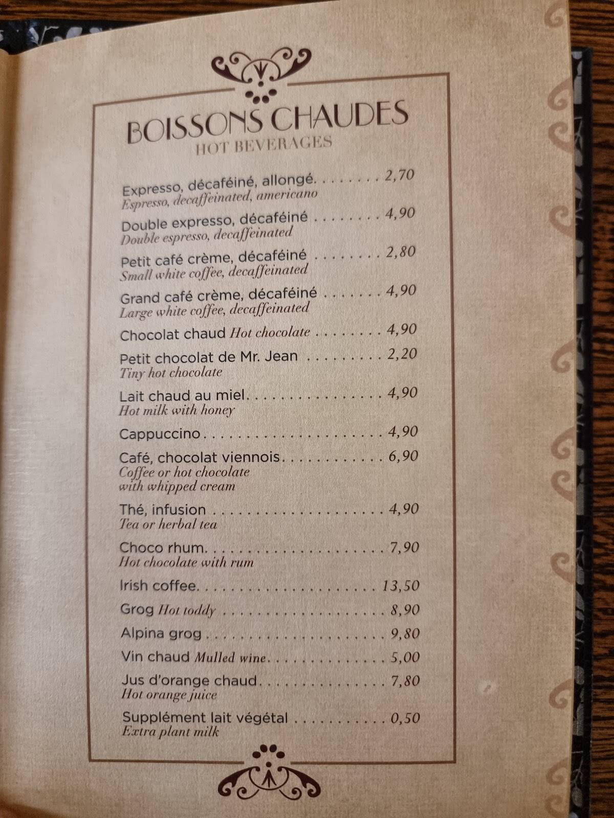 Menu at Josephine Restaurant, Chamonix